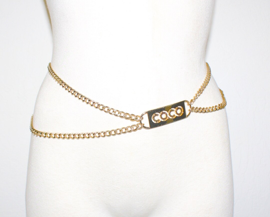 COCO CHANEL Goldtone Double Logo Chain Belt AUTHENTIC - Etsy