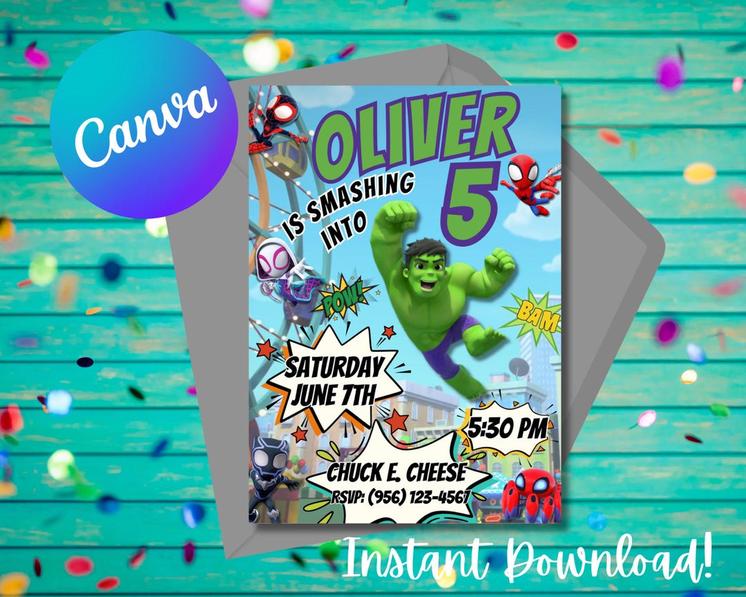 Editable Hulk and Friends Birthday Invitation: Canva Template (digital ...