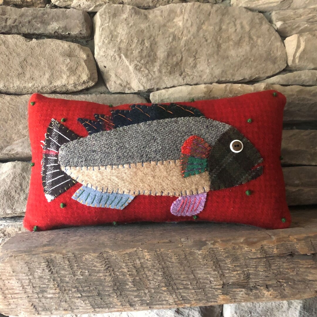 Wool Pillow, Fish Pillow, Cabin Decor, Lodge Decor, Fishing Lodge ...