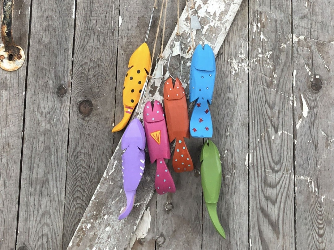 Hanging Wood Fish Decor, Set of 6 Wood Fish, Seaside Decor, Nautical ...