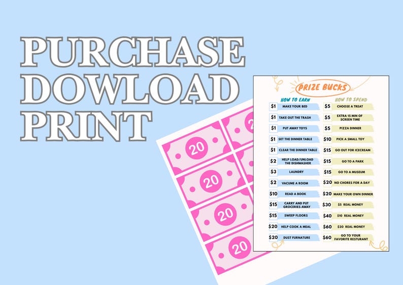 Kids Chore Chart With Fake Money Rewards: Editable Printable Template ...