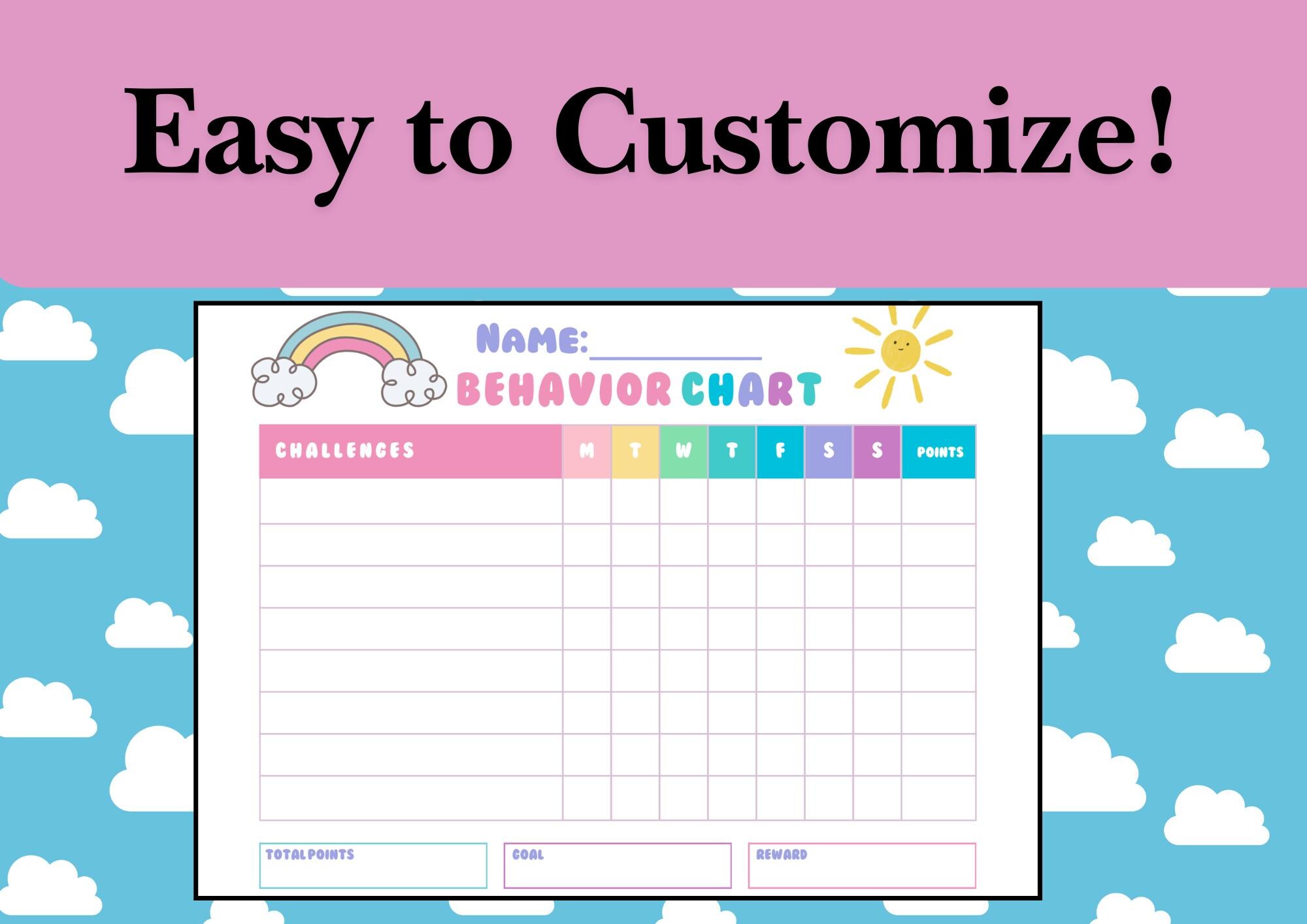 Printable Behavior Chart for Kids, School Behavior Chart, Home Behavior ...
