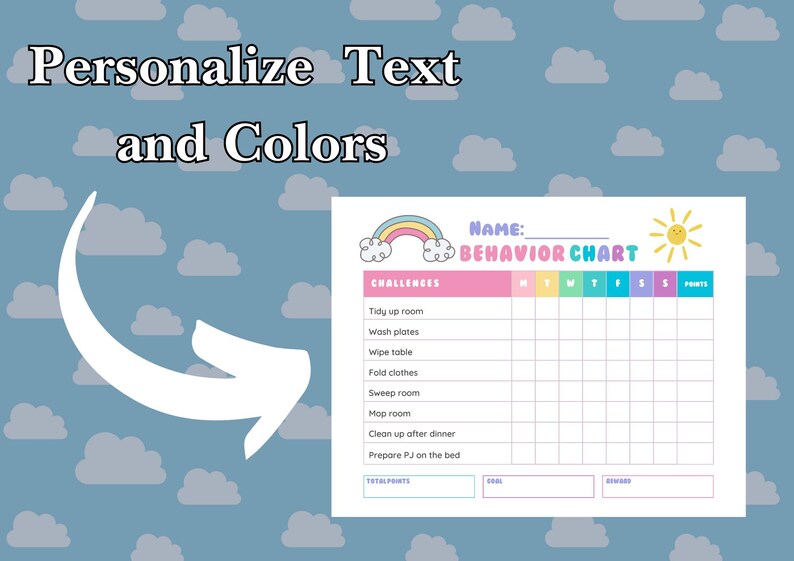 Editable Rainbow Behavior Chart for Kids - Etsy
