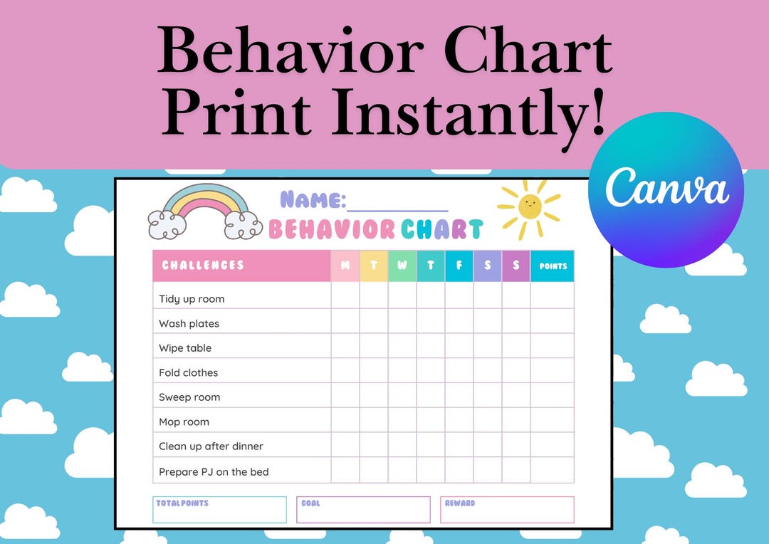 Editable Rainbow Behavior Chart for Kids - Etsy