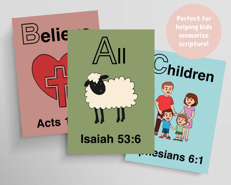 ABC Bible Verse Cards for Kids: KJV Scripture Memory (digital Download ...