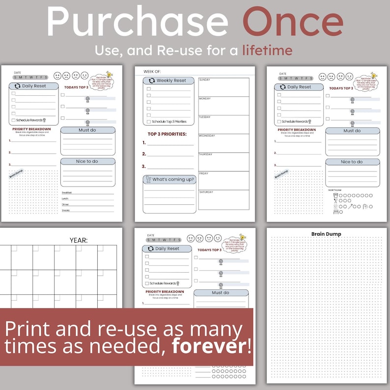Life Planner for Daily Weekly Monthly Organization ADHD Undated Task ...