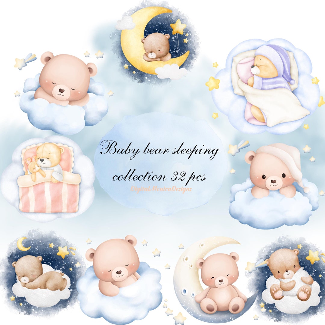 Baby Clipart, Cute Sleeping Bears, Cute Bear Collection, POD, Sleeping ...