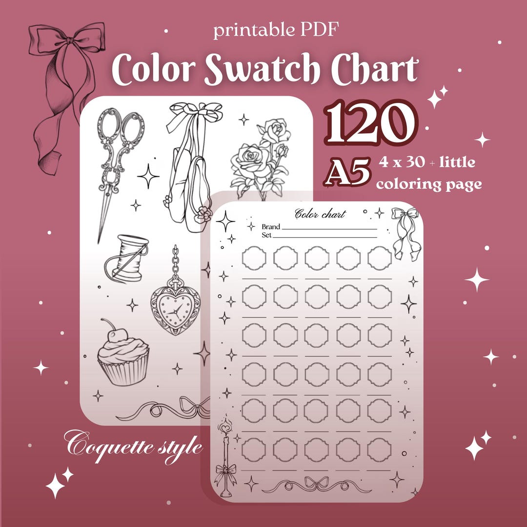 120 Alcohol Markers Swatch Chart, Coquette Color Chart, Printable ...
