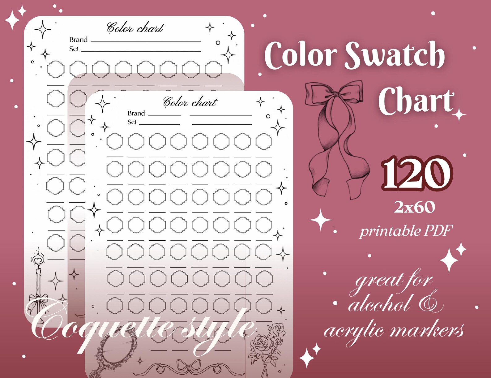 Coquette Alcohol Marker Swatch Chart: Printable Color Test Sheets (PDF ...