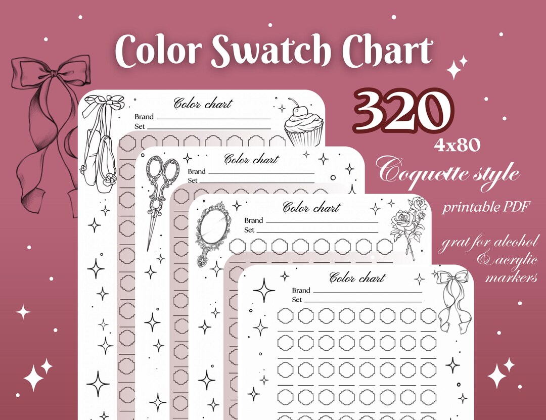 Coquette 320 Alcohol Marker Swatch Chart: Printable Color Test Sheets ...