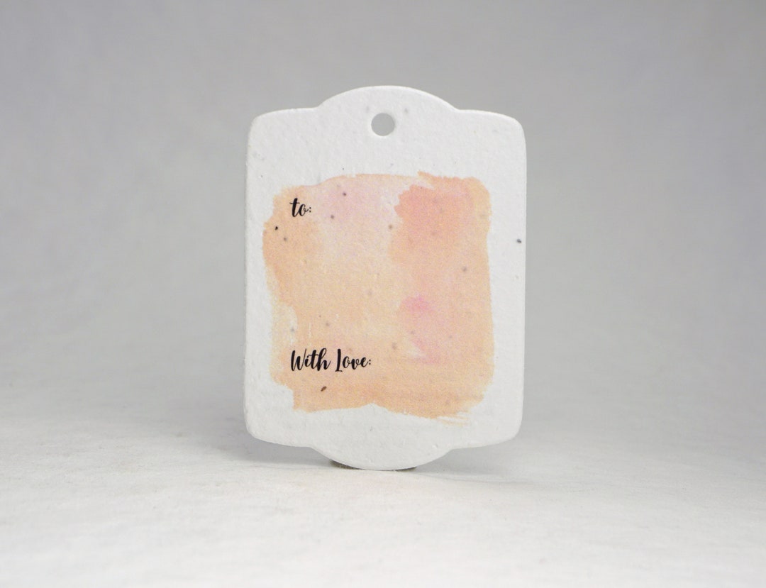 Seed Paper Gift Tags Peach Watercolor Design 3.25" Wide by 2.375" Tall ...
