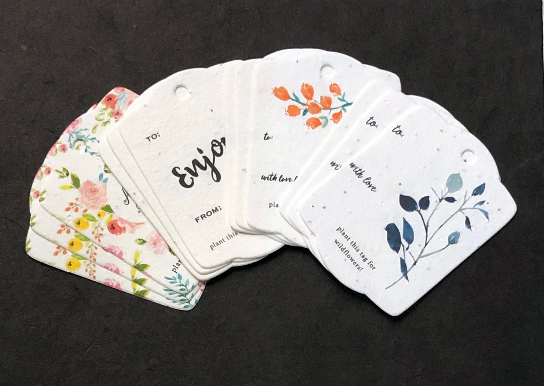 Seed Paper Handmade Gift Tags | Watercolor Floral Art | 3.25" Wide by 2 ...