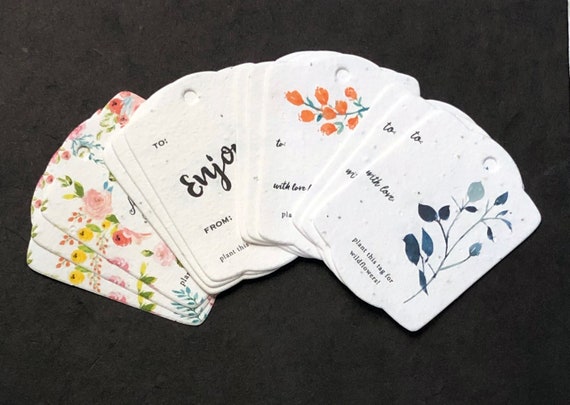 Seed Paper Handmade Gift Tags Watercolor Floral Art - Etsy