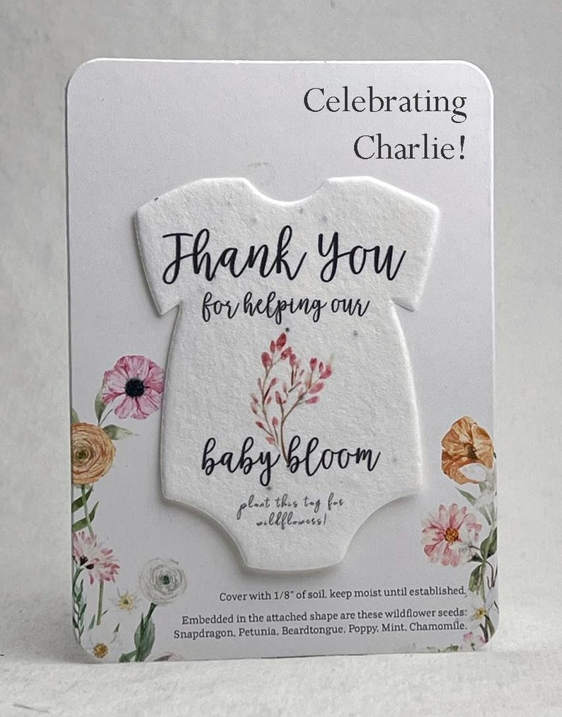 Personalized Baby Shower Favor - Card 3.5" X 4.875" With Seed Paper ...