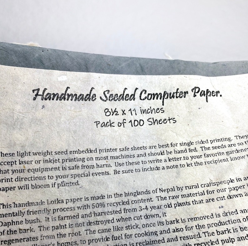 Seed Paper Printer Safe Light Weight (20lb.) 8.5" X 11" Bulk Pack of ...