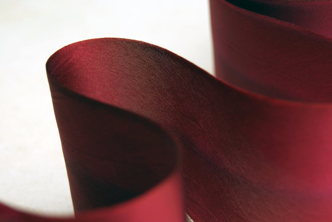 Red Hand Dyed Silk Satin Ribbon 62mm 2.5" - 3 Yards Bias Cut Holiday ...