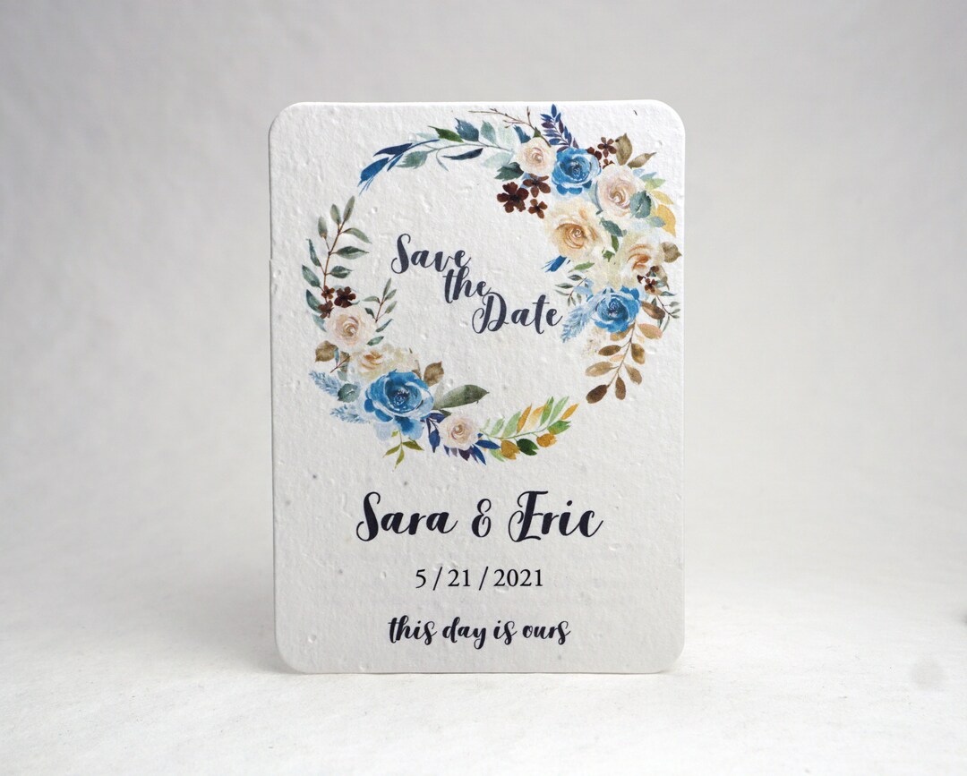 Watercolor Wreath Save the Date Handmade Seed Paper Panels - 12 Cards ...