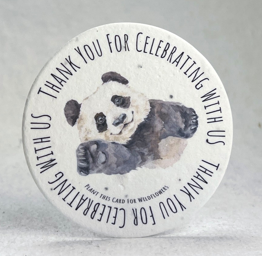Panda Party Favor Thank You Seed Paper 3.25" Circle Tag Goody Bag Treat ...
