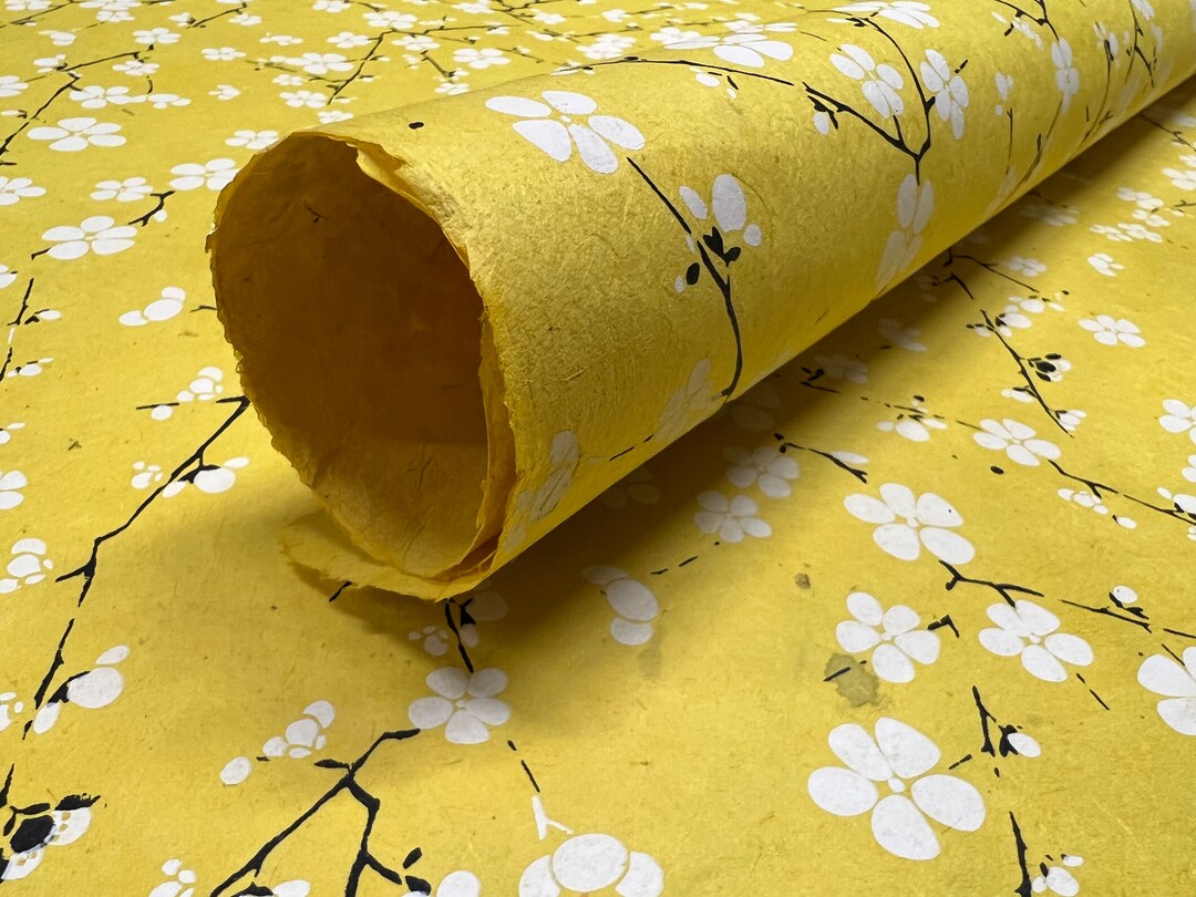 Yellow Flower Pattern Lotka Wrapping Paper Holiday Gift Wrap 3 Sheets ...