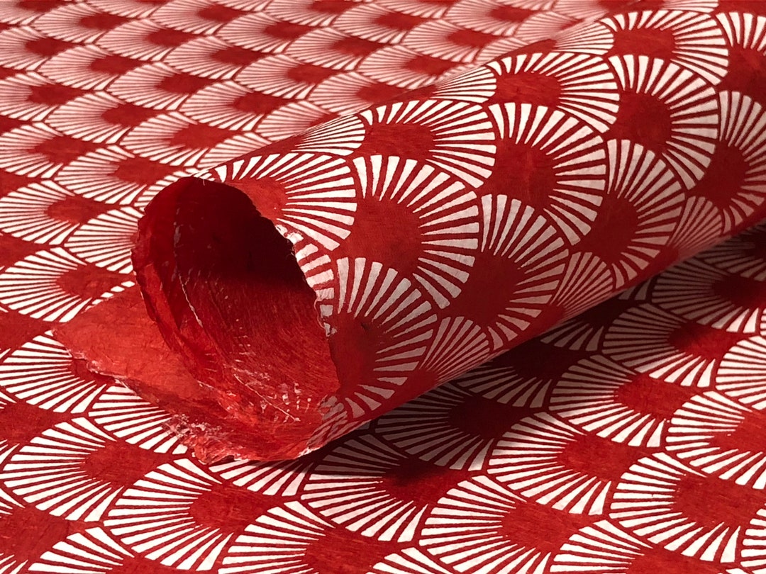 Red Fan Pattern Handmade Wrapping Paper Gift Wrap 3 or 10 Sheets ...