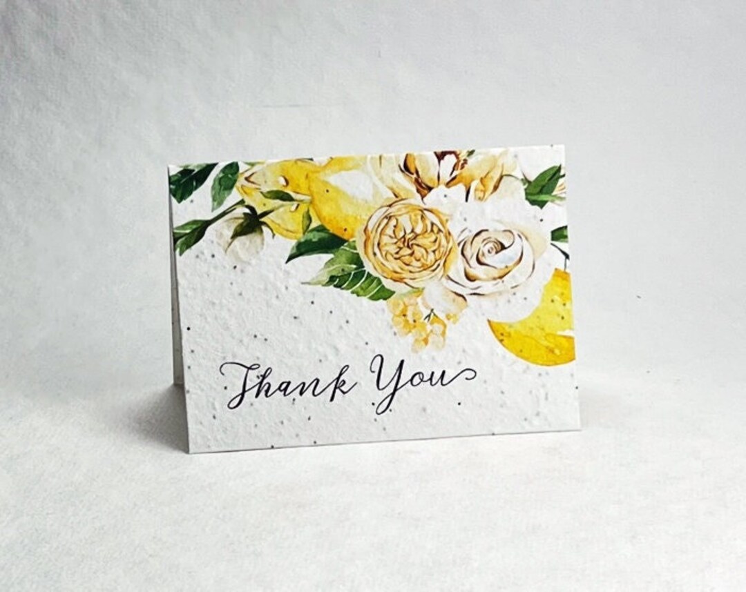 Lemon Thank You Watercolor Print Wildflower Seed Paper Handmade Blank