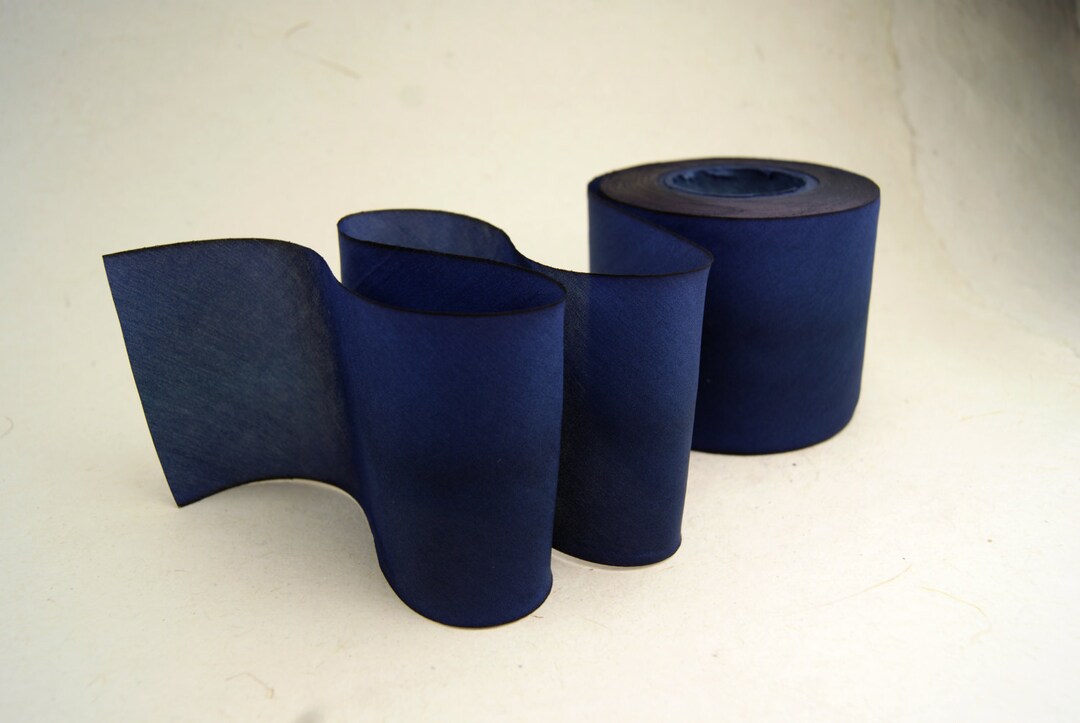 Hand Dyed Silk Ribbon - Dark Navy Blue Blend 063 - 3 Yards Bias Cut ...