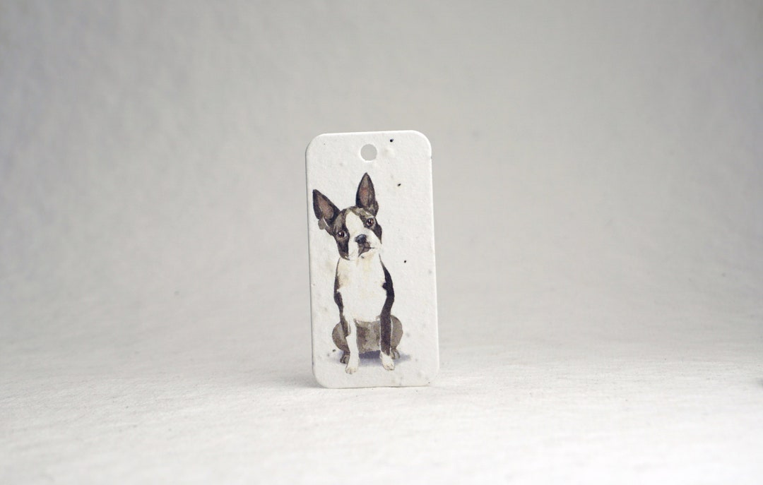 Boston Terrier Dog Tag Set of 10 Seed Paper Hang Tags 3" Long by 1.5 ...