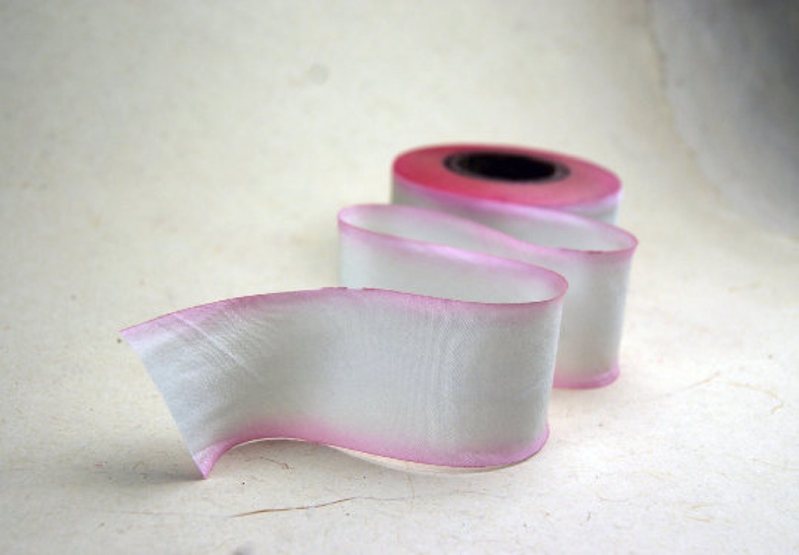 Hand Dyed Silk Ribbon Pink White Edges Blend 046 3 Yards - Etsy
