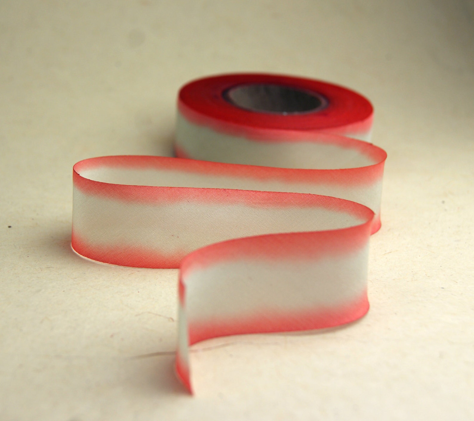 Hand Dyed Silk Ribbon - Peach Edge Cream Blend 062 - 3 Yards Bias Cut ...