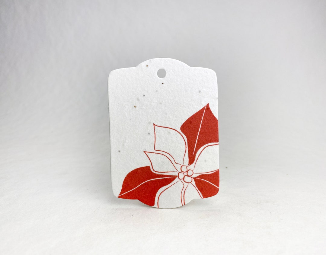 Seed Paper Gift Tags | Poinsettia Holiday Art | 3.25" Wide by 2.375 ...