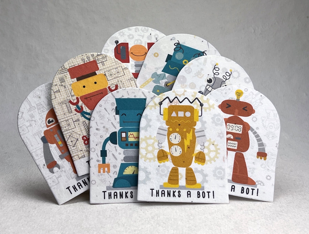 Thanks a Bot! Friendly Robot Kid's Seed Paper Mixed Party Favor Card ...