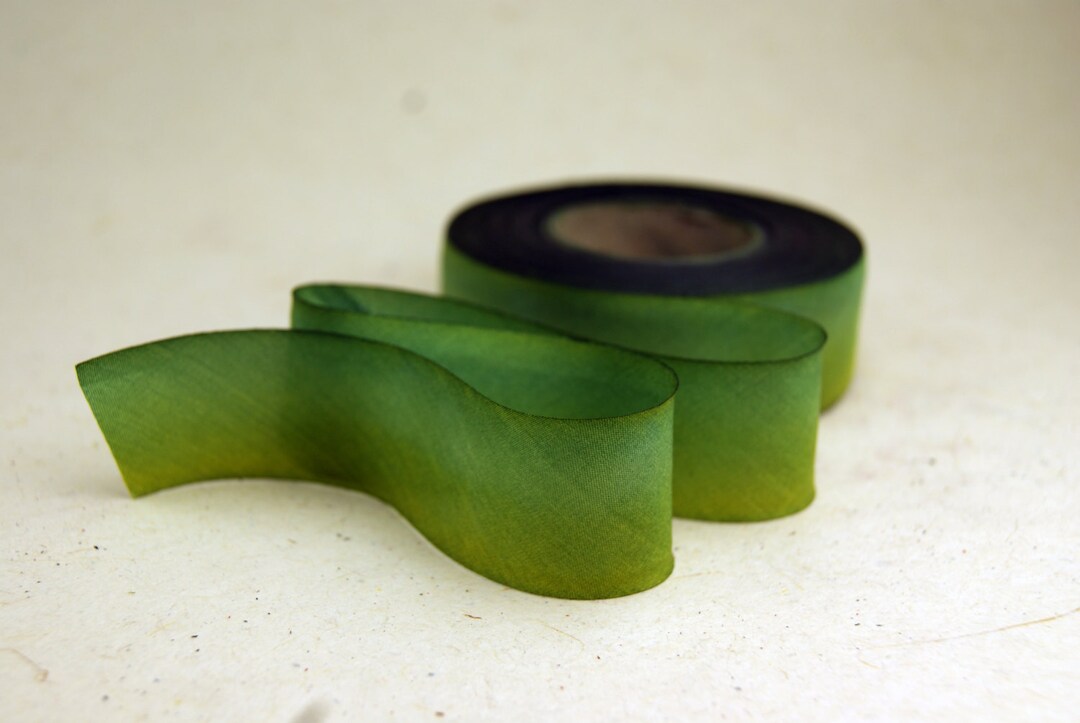 Hand Dyed Silk Ribbon 1 Inch Wide Green 220 Charm - 3 Yard Bias Cut ...
