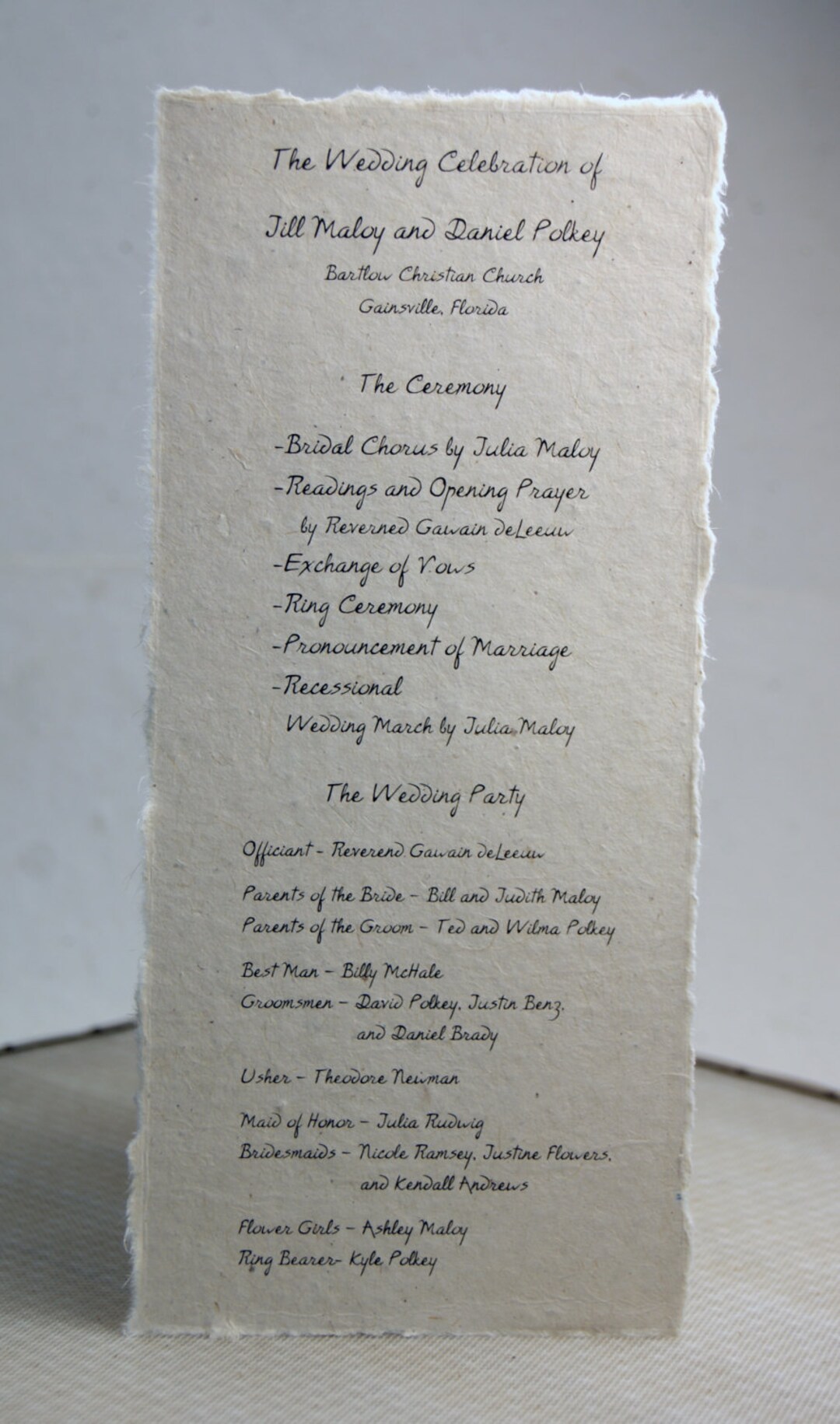Seed Paper Wedding Programs Custom Printed in Black Ink With Rustic ...