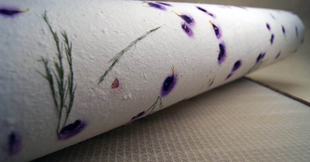 Purple Stock, Treefern and Seeds Handmade Paper 18" X 24" Deckle Edge ...