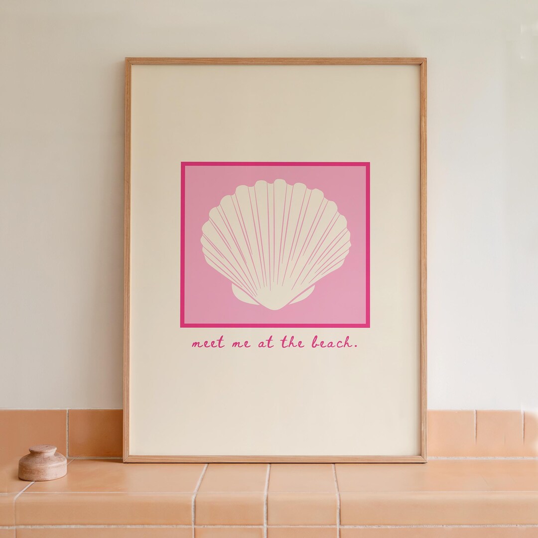 Meet Me at the Beach Poster, Vintage Seashell Art, Coastal Bedroom ...