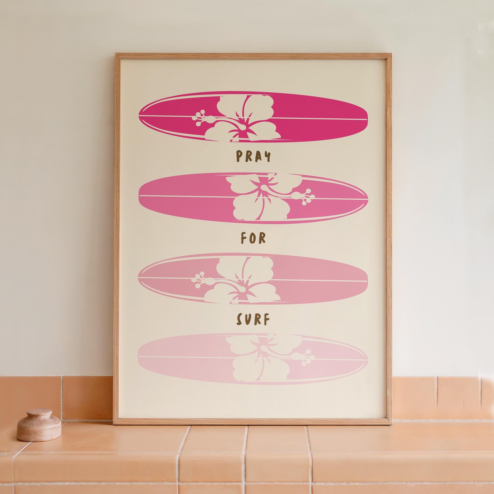 Pray for Surf Poster, Vintage Surfboard Wall Art, Coastal Beachy Prints ...