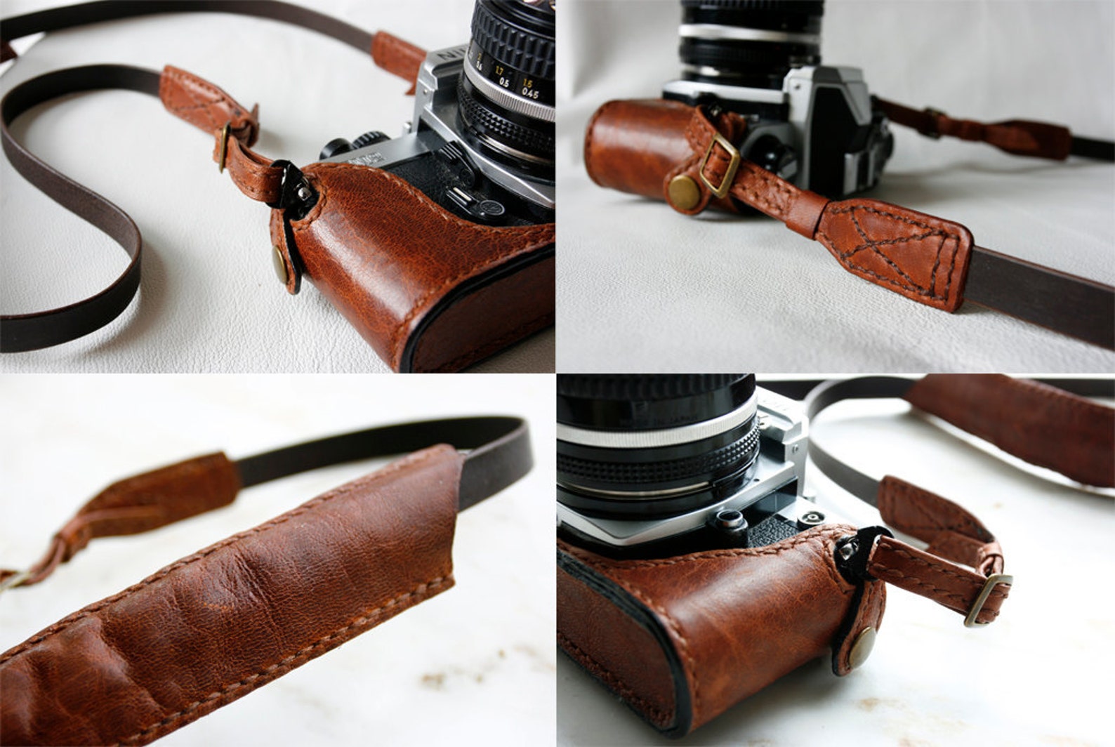 Handmade Brown Leather Camera Case and Strap Combo for Fm,fm2,fe,fe2 ...