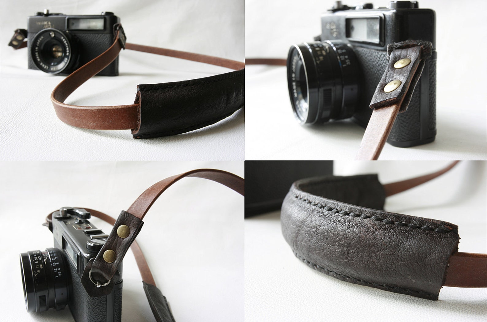 Light Brown Hard Leather Camera Strap With Dark Brown Neck Pad - Made ...