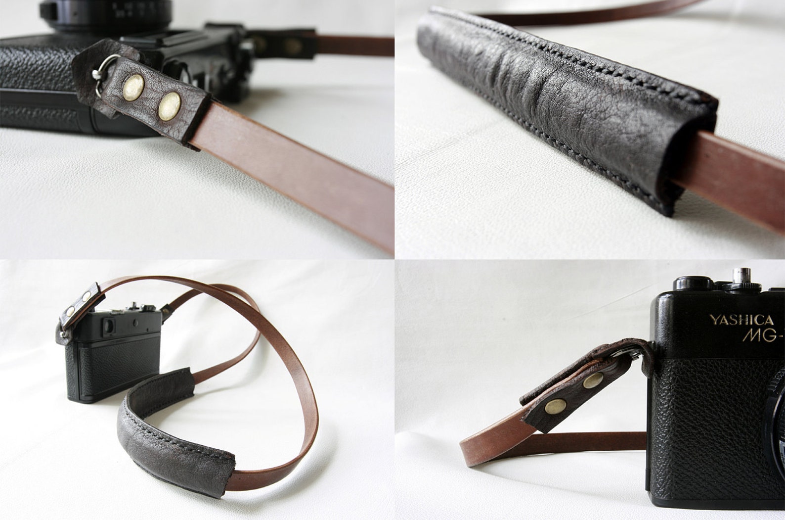 Light Brown Hard Leather Camera Strap With Dark Brown Neck Pad - Made ...