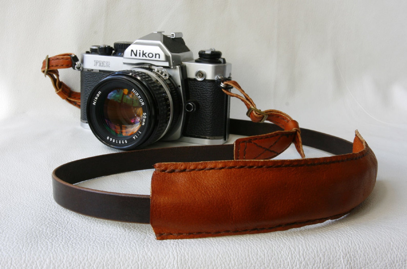 Handmade Leather Camera Strap With Brown Neck Pad (adjustable Length ...