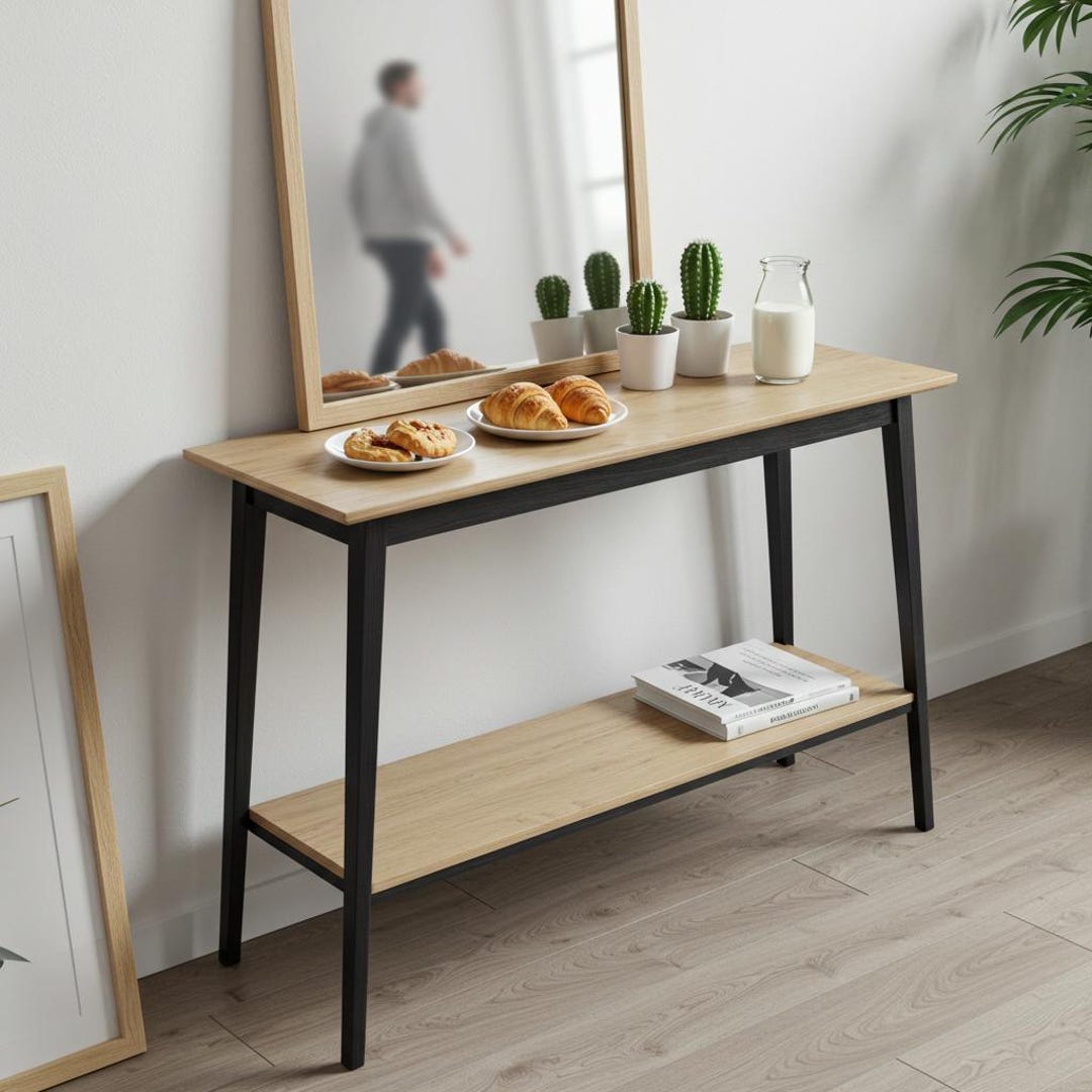 Solid Pine Wood Narrow Console Table, Handmade Entry Table, Modern ...