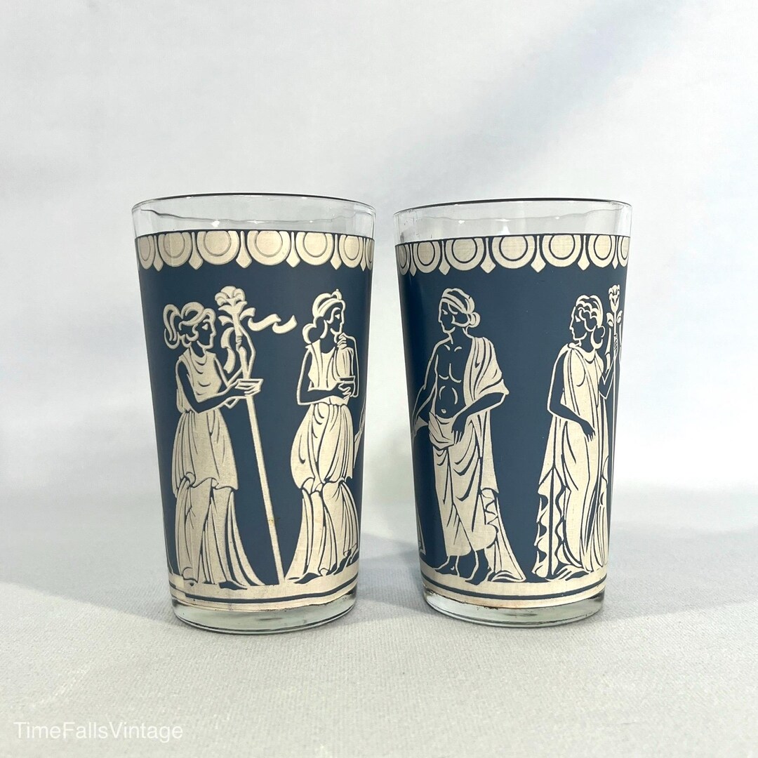 Roman Tumbler Drinking Glasses Pair Jeannette Vintage - Etsy