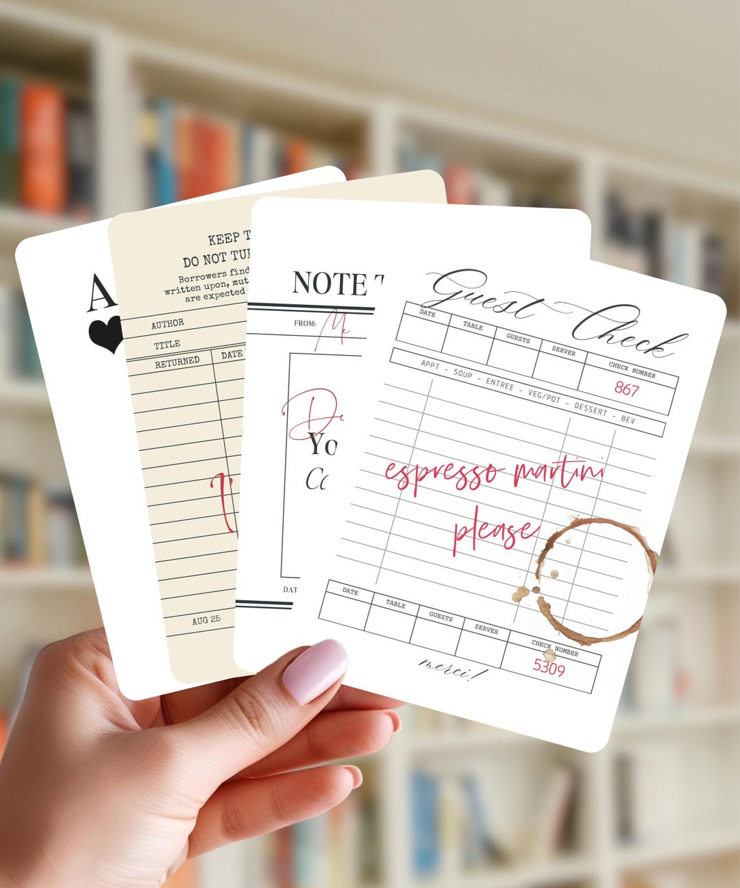 Bookish Kindle Case Inserts | Library Card, Guest Check, Vintage Note ...