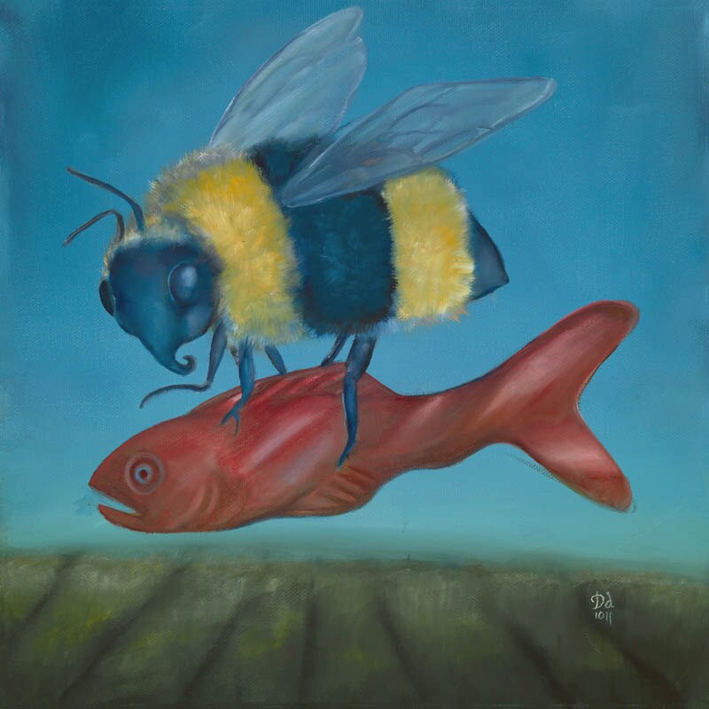 Original Surreal Framed Oil Painting 17x17: Quarry bumble Bee - Etsy
