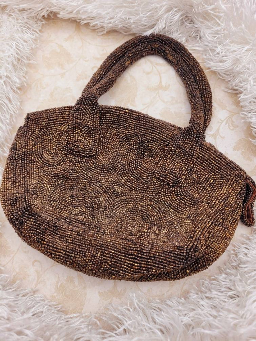 Vintage Hand Beaded Bronze Purse Made in Belgium - Etsy