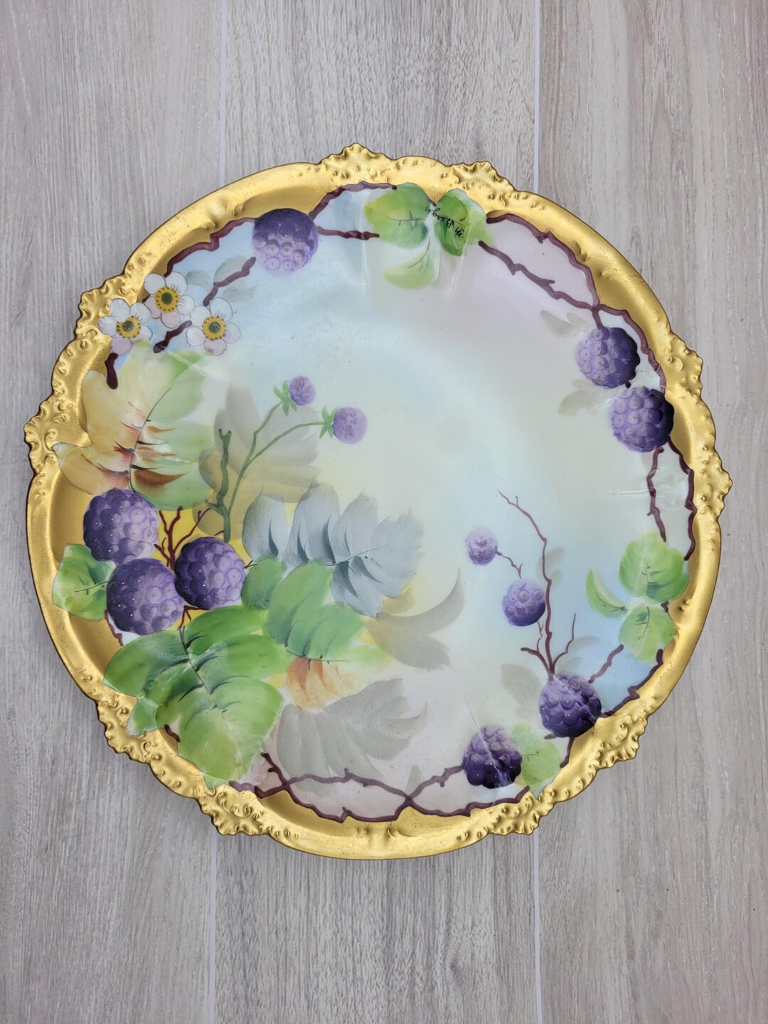 Hand Painted Plate, France, Artist Signed, Fruit and Flower Decorative ...