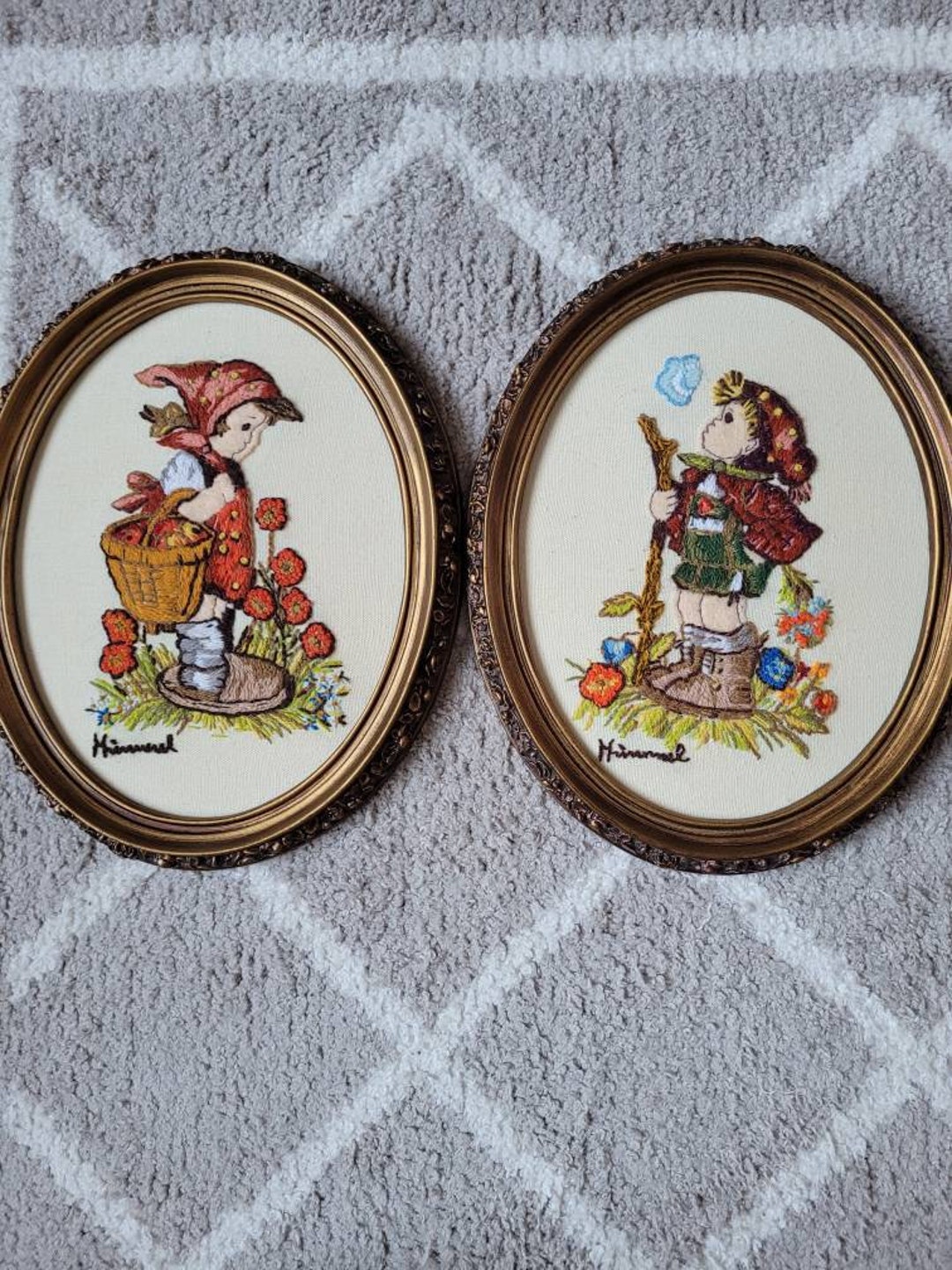 Vintage Hummel Crewel Embroidery Frame Set Oval Frames - Etsy