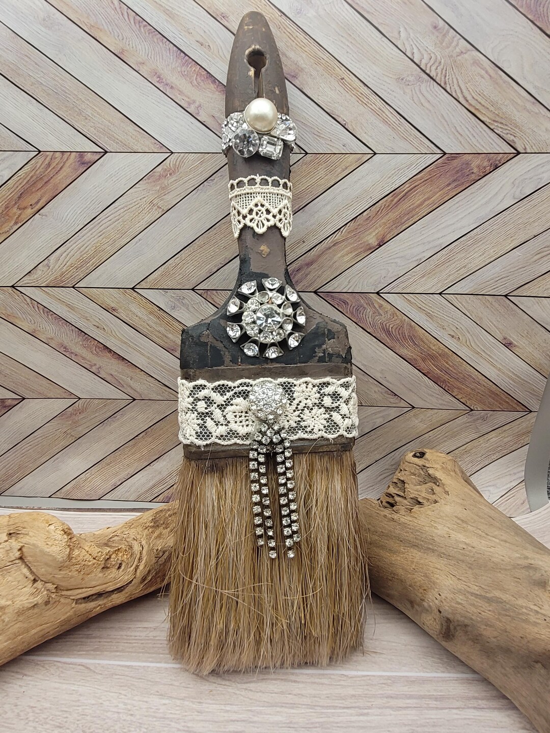 Altered Paint Brush, Antique Paint Brush, Rhinestones and Lace - Etsy