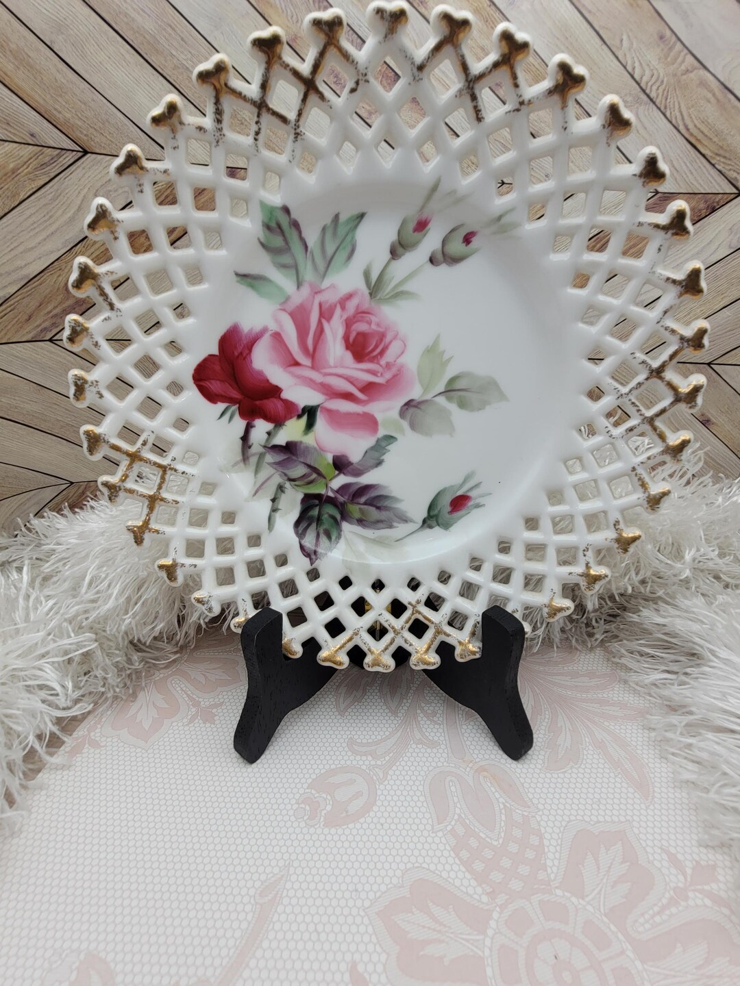 Lefton Lattice Plate, Pink Rose, Vintage Decorative Plate - Etsy