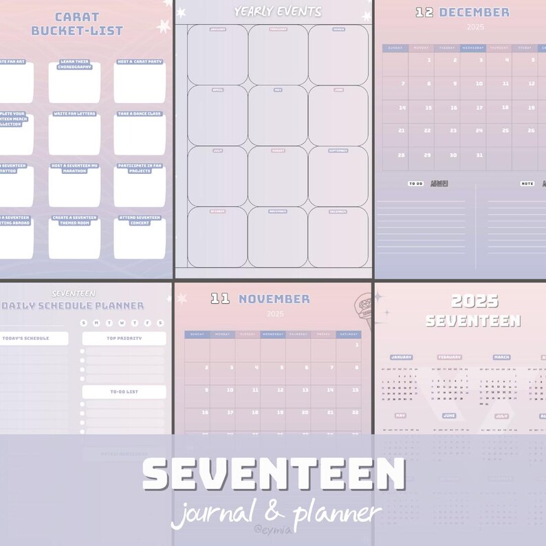 Kpop Seventeen 2025 Digital Planner: Journal & Album Tracker (digital ...